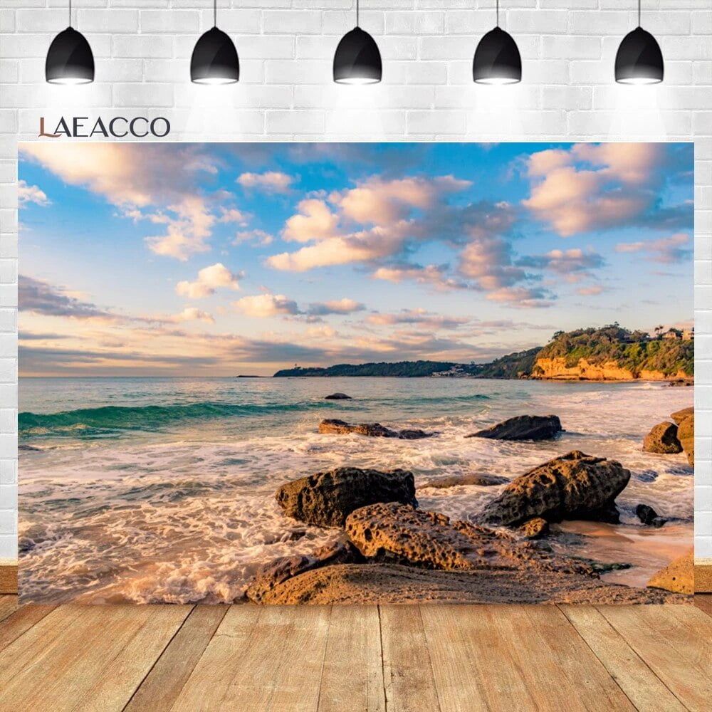 Summer Tropical Beach Backdrop Seaside Island Palm Trees Blue Sea Sky ...