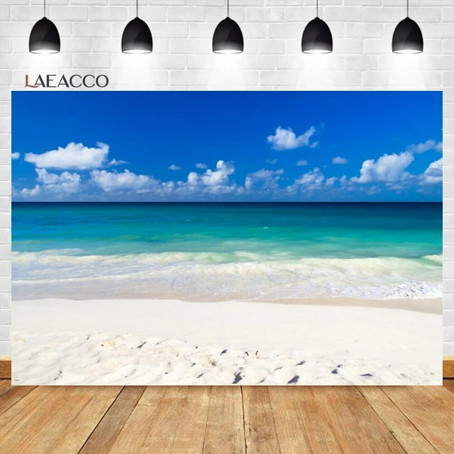 Summer Tropical Beach Backdrop Seaside Island Palm Trees Blue Sea Sky ...