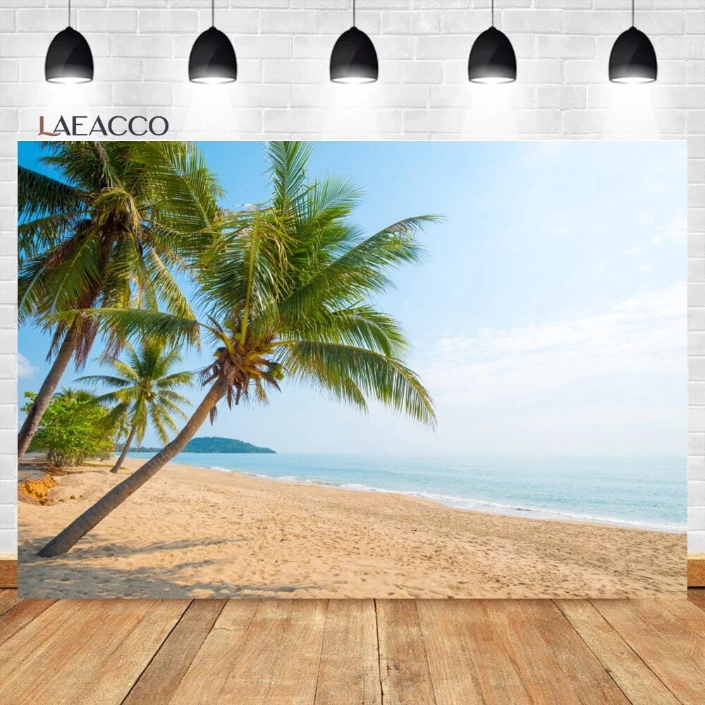 Summer Tropical Beach Backdrop Seaside Island Palm Trees Blue Sea Sky ...