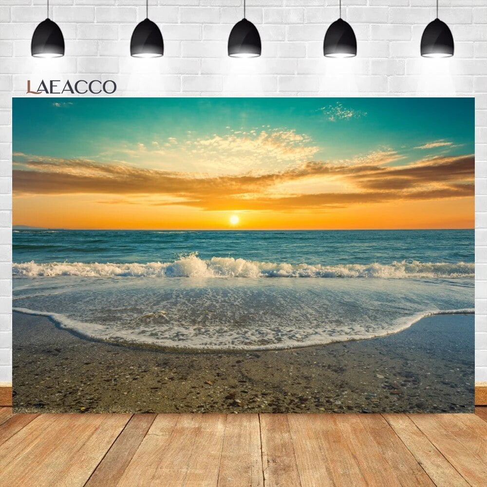 Summer Tropical Beach Backdrop Seaside Island Palm Trees Blue Sea Sky ...