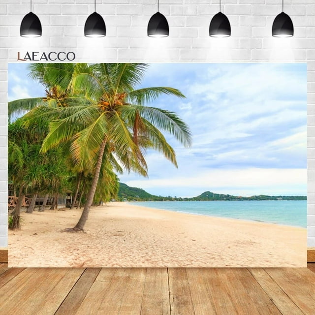 Summer Tropical Beach Backdrop Seaside Island Palm Trees Blue Sea Sky ...