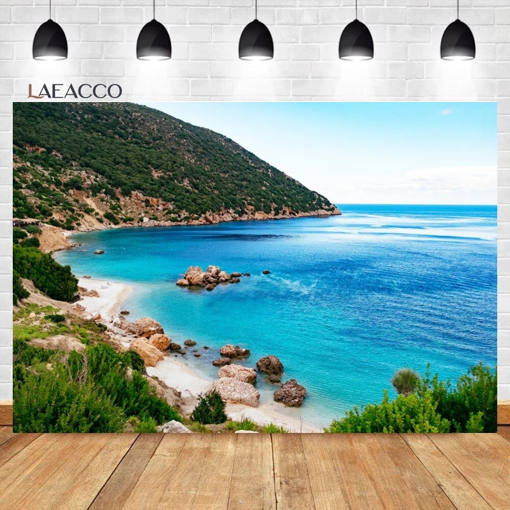 Summer Tropical Beach Backdrop Seaside Island Palm Trees Blue Sea Sky ...