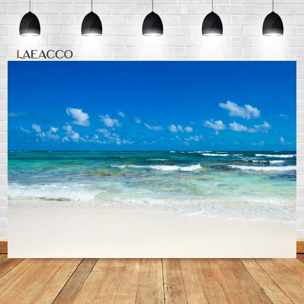Summer Tropical Beach Backdrop Seaside Island Palm Trees Blue Sea Sky ...