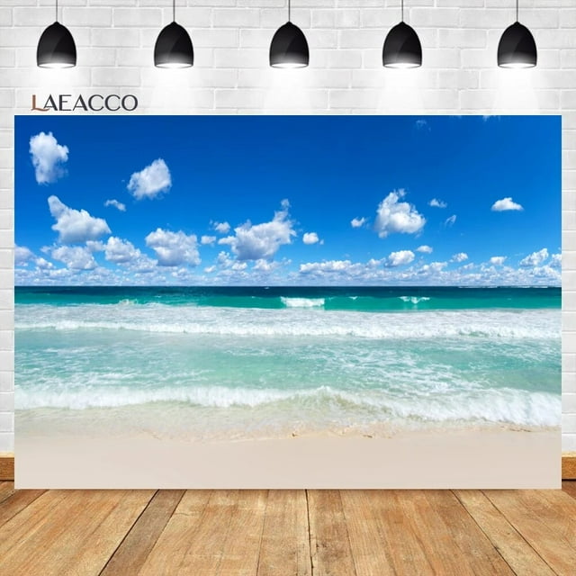 Summer Tropical Beach Backdrop Seaside Island Palm Trees Blue Sea Sky ...