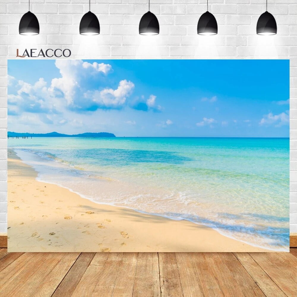 Summer Tropical Beach Backdrop Seaside Island Palm Trees Blue Sea Sky ...