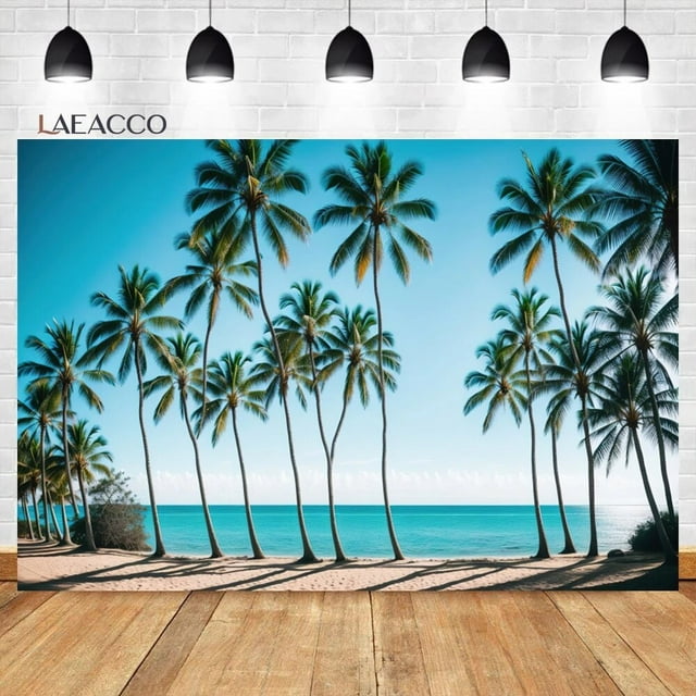 Summer Tropical Beach Backdrop Seaside Island Palm Trees Blue Sea Sky ...