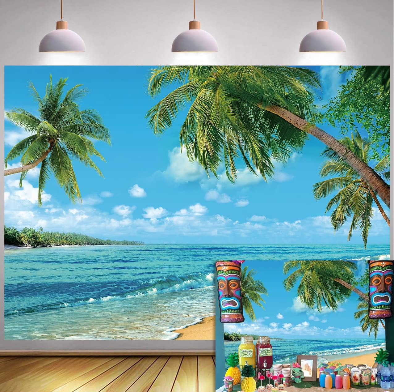 Summer Tropical Beach Backdrops Seas Palm Leaf Sand Beach Background ...