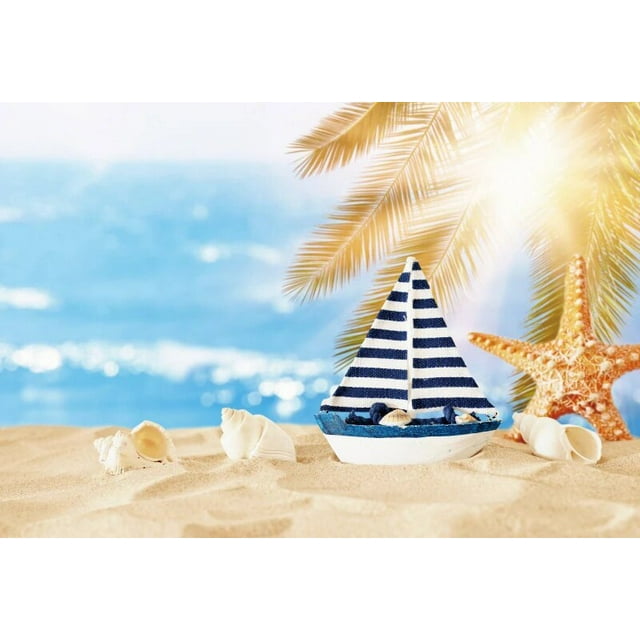 Summer Tropical Beach Childlike Sailboat Shell StarSunshine Plam Tree ...