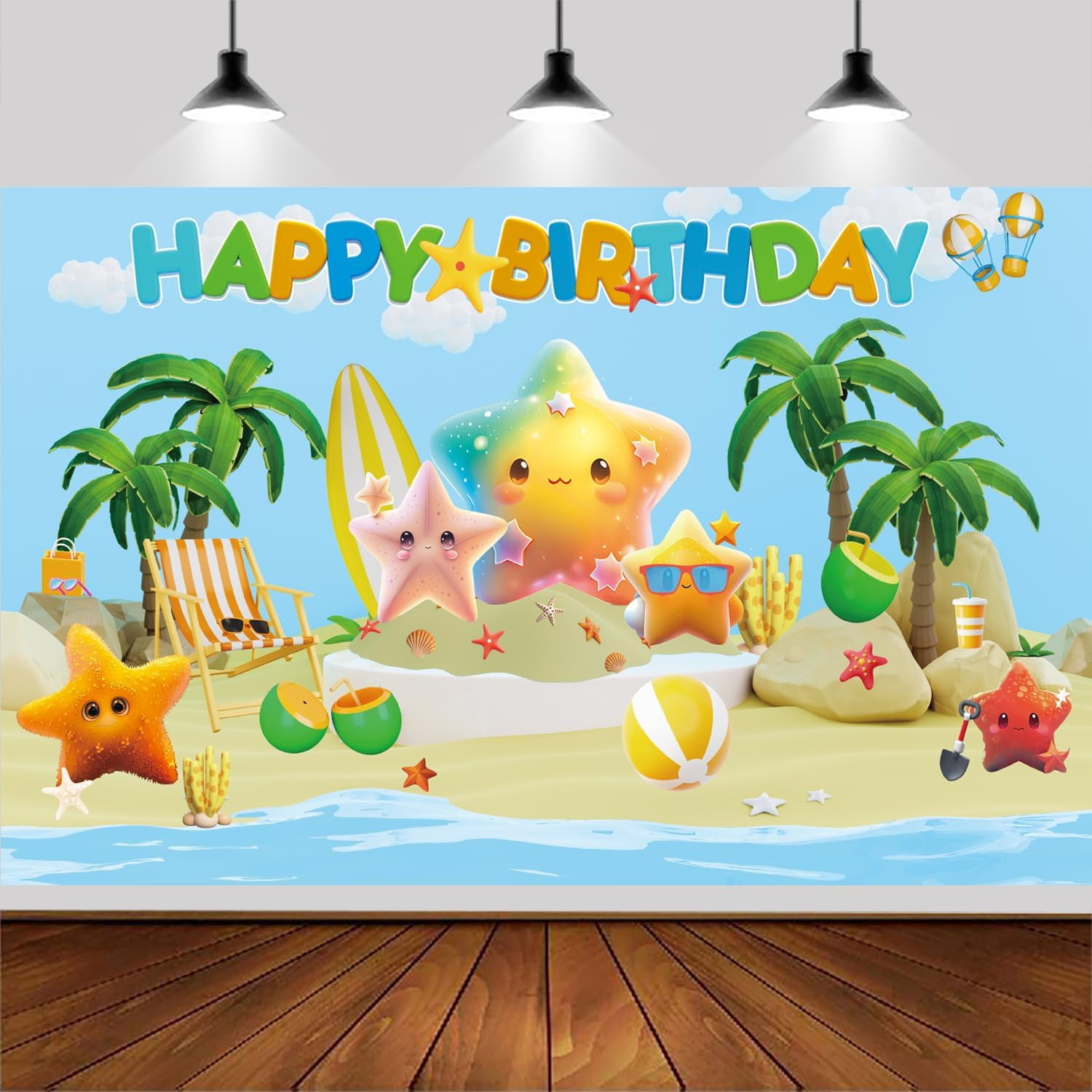 Summer Tropical Beach Starfish Seashell Birthday Backdrop Happy ...