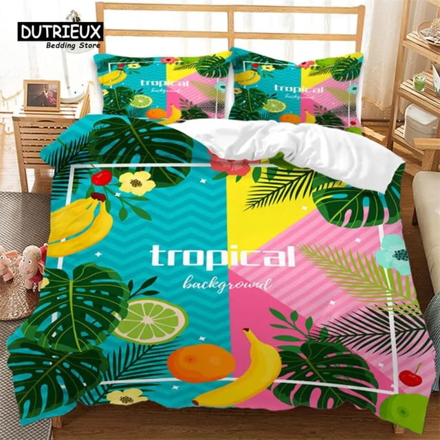 Summer Tropical Fruit Bedding Set Cartoon Fruits Orange Lemon Print ...