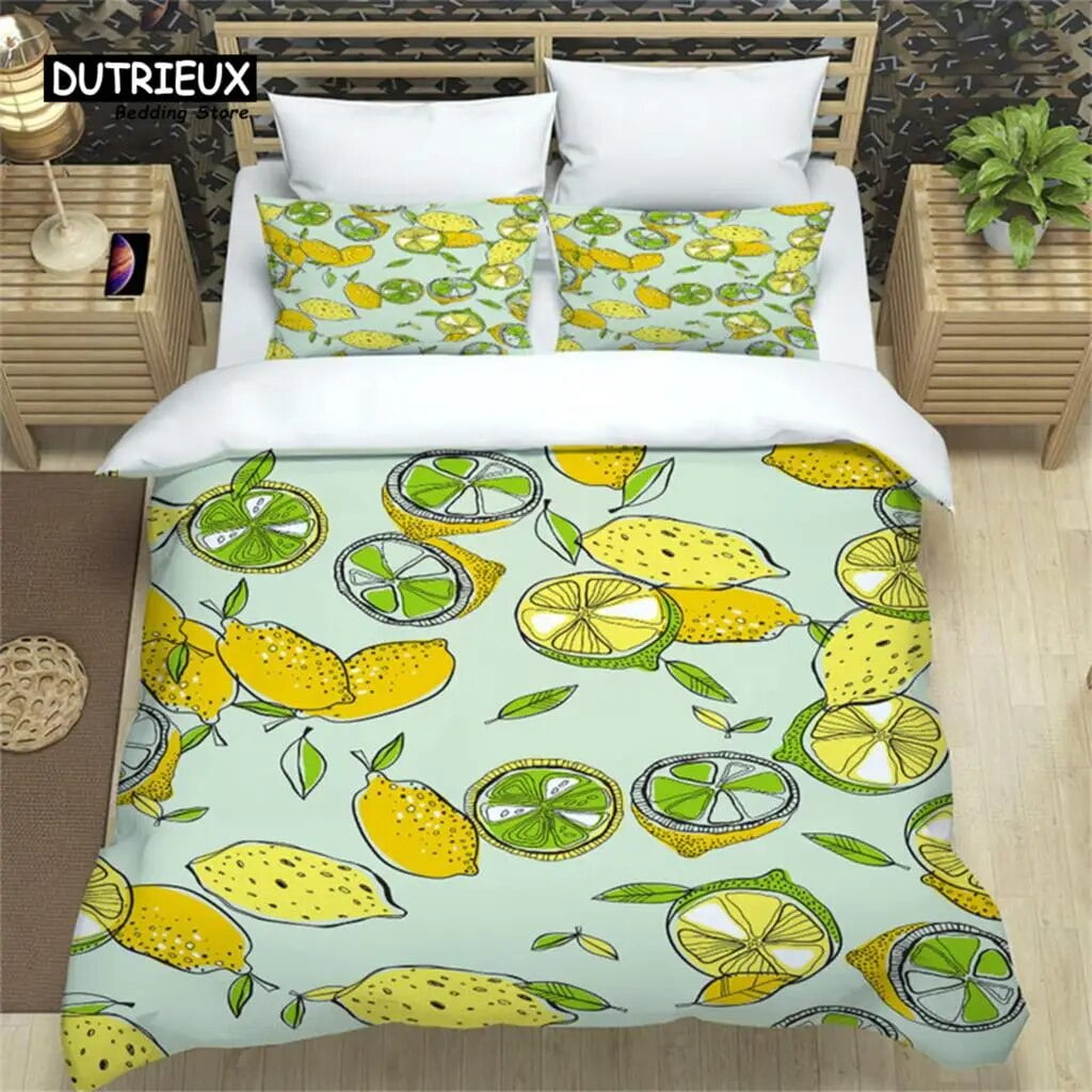 Summer Tropical Fruit Bedding Set Cartoon Fruits Orange Lemon Print ...