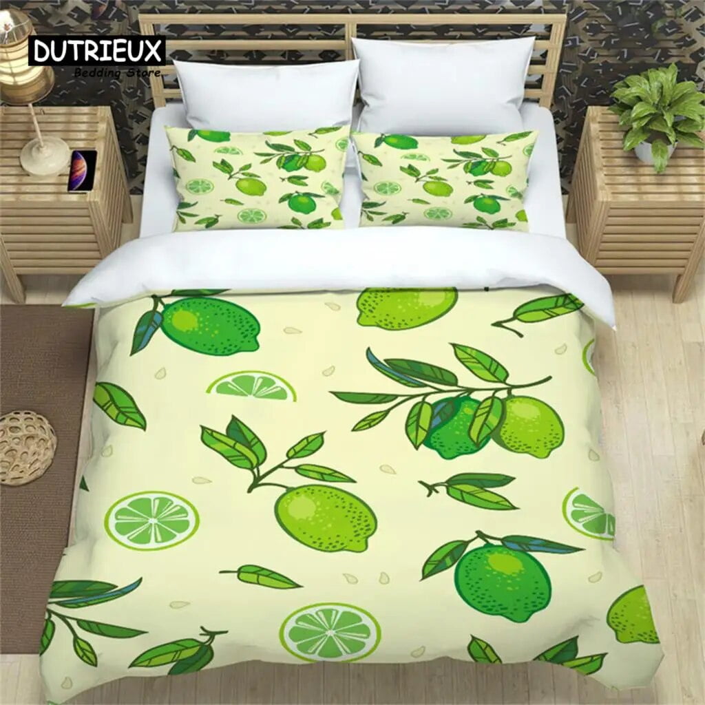 Summer Tropical Fruit Bedding Set Cartoon Fruits Orange Lemon Print ...