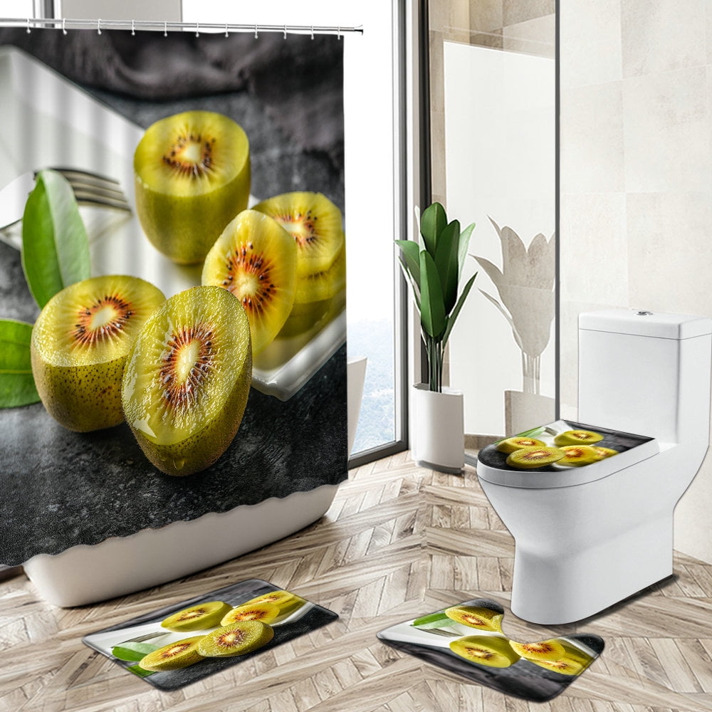 Summer Tropical Fruit Shower Curtain Cherry Strawberry Blueberry Kiwi ...