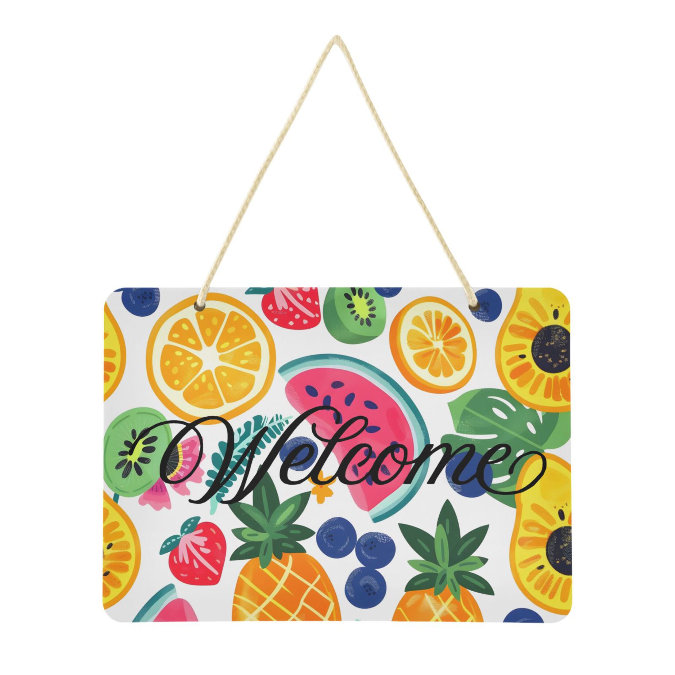 Summer Tropical Fruits Welcome Sign Front Door PVC 14x10 inch Hanger ...