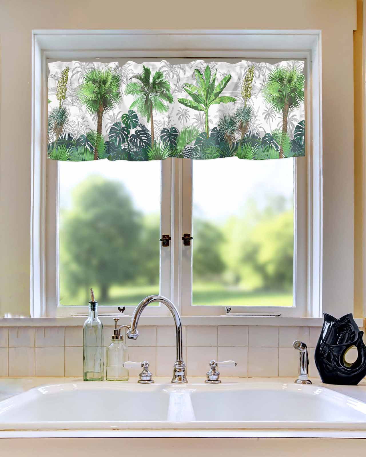 Summer Tropical Green Palm Trees Window Valances for Kitchen,Rod Pocket ...