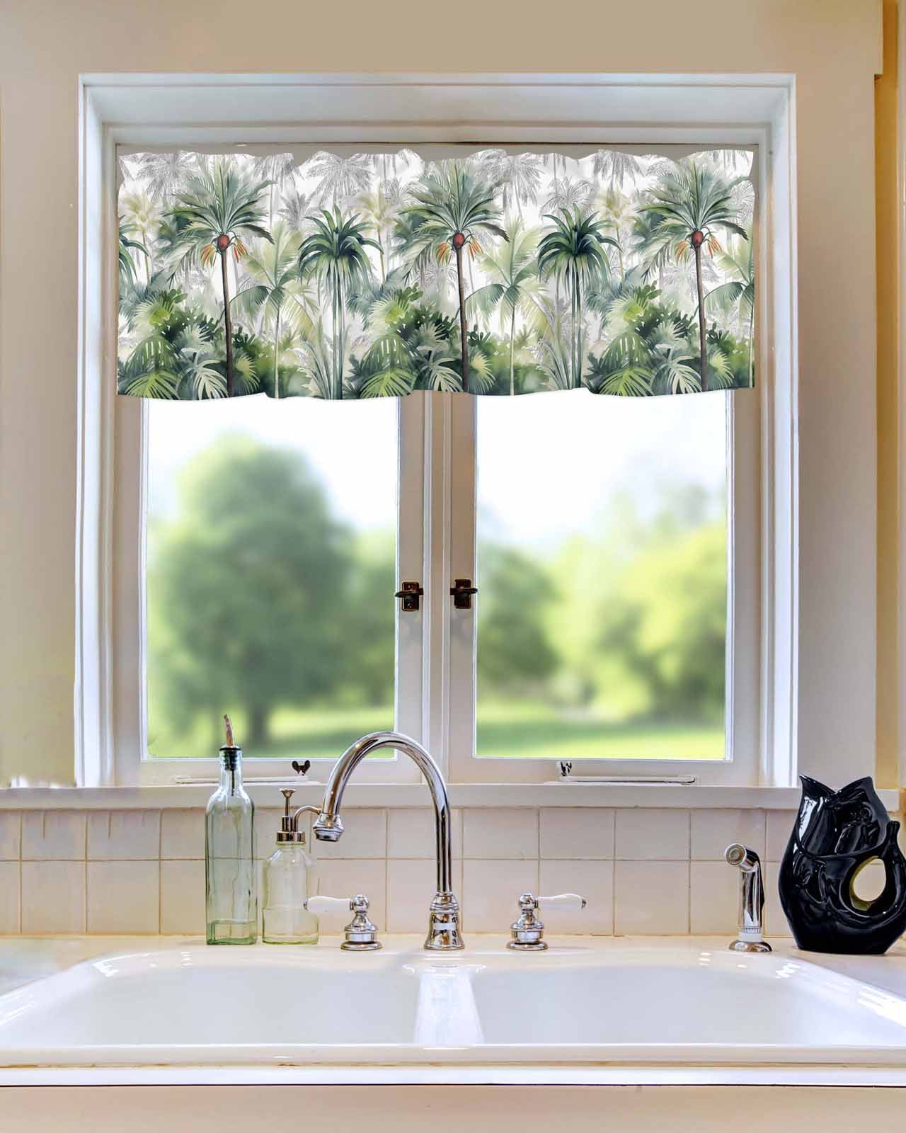 Summer Tropical Green Palm Trees Window Valances for Kitchen,Rod Pocket ...