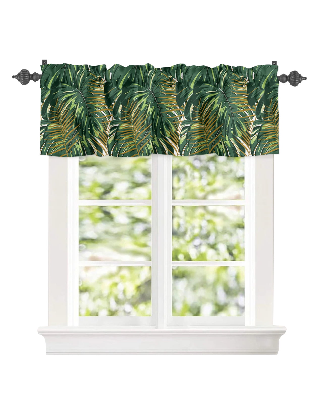Curtain Valance for Windows Summer Tropical Green Plants Monstera ...