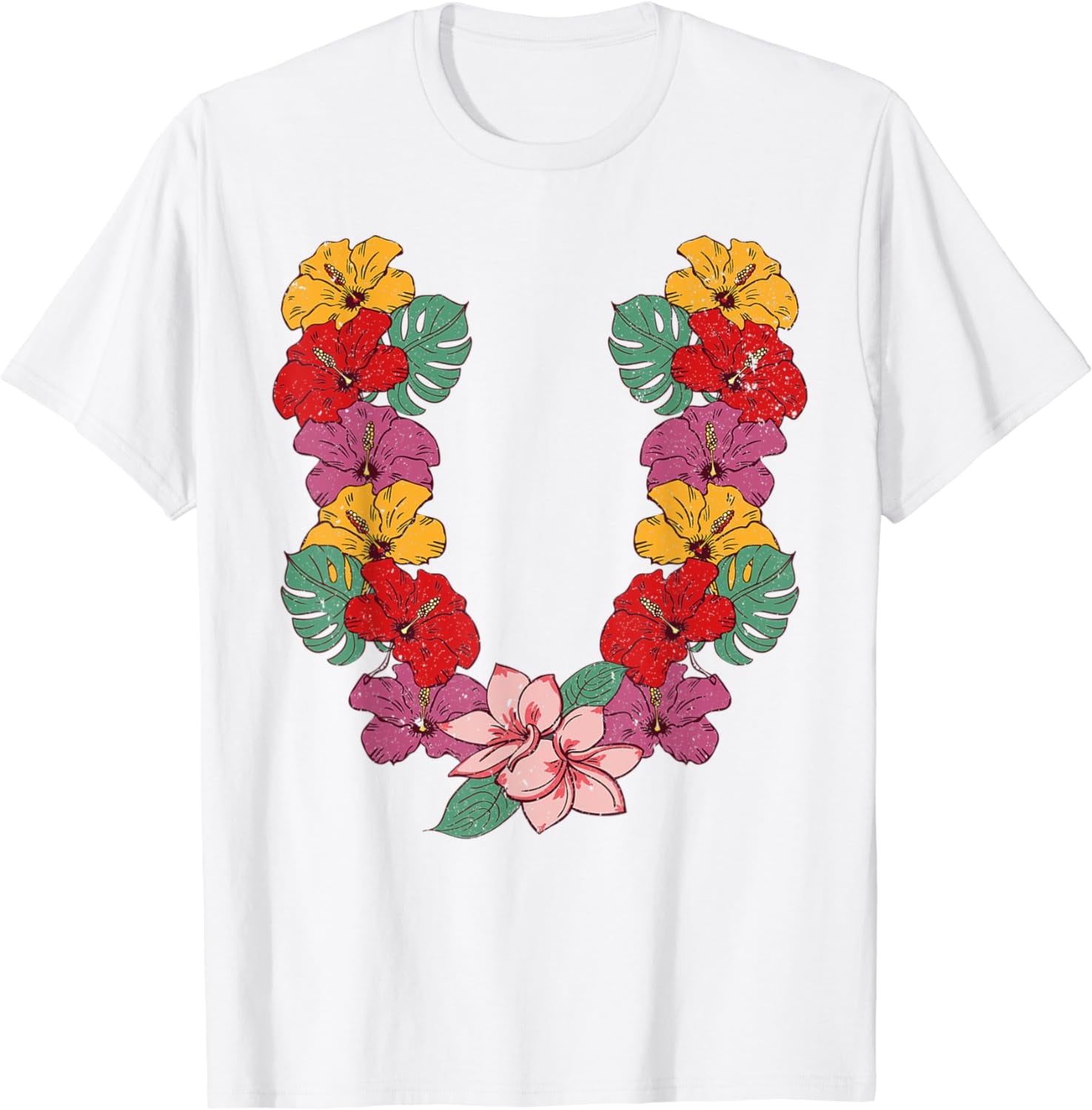 Summer Tropical Hawaiian Flower Chain Monstera Floral Lei T-Shirt ...
