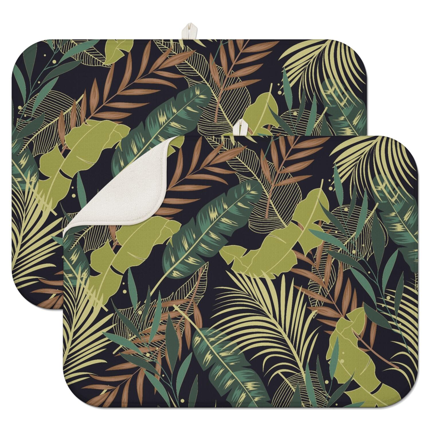 Summer Tropical Leaf Dish Drying Mat – Hawaiian Botanical Print, Palm ...