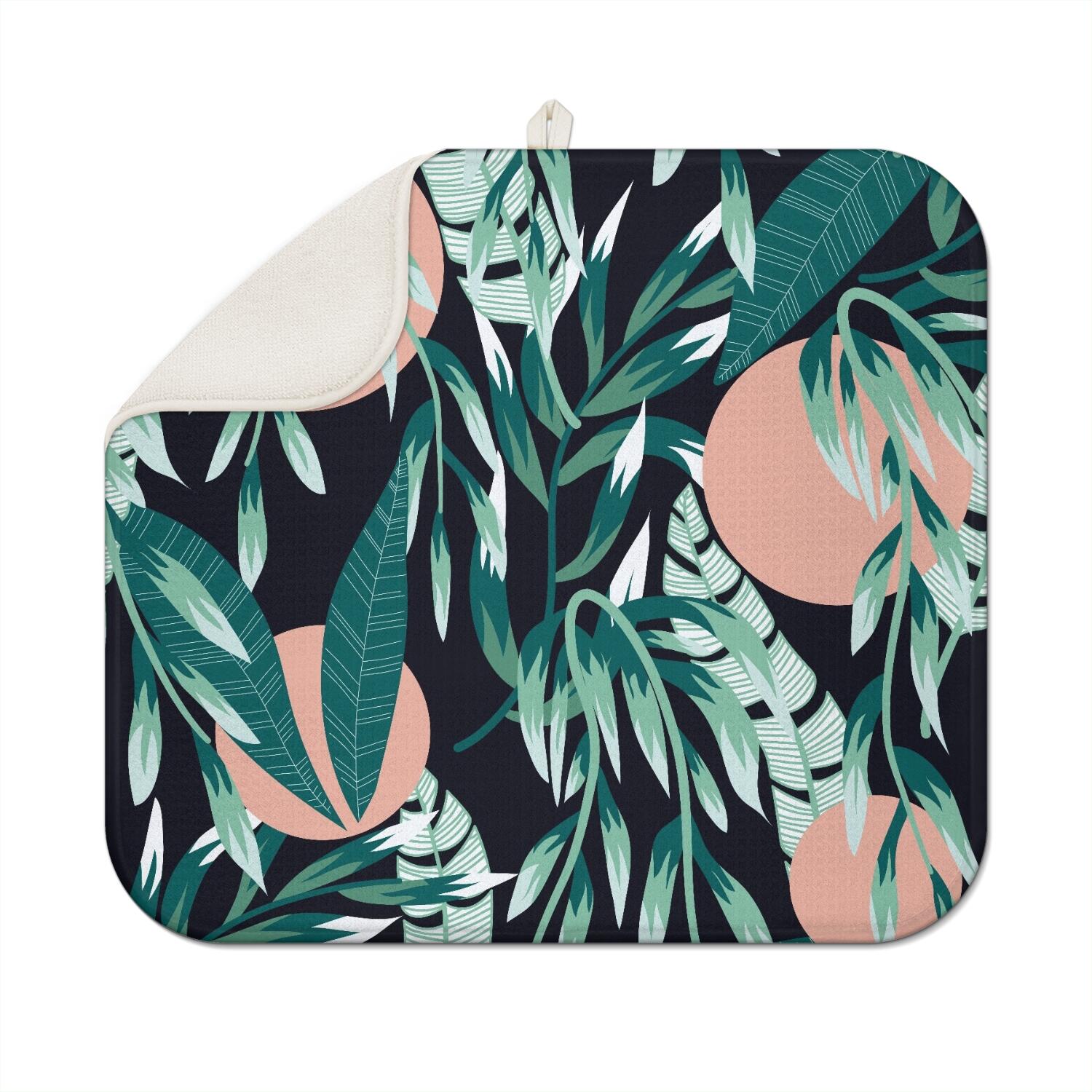 Summer Tropical Leaf Dish Drying Mat – Hawaiian Botanical Print, Palm ...