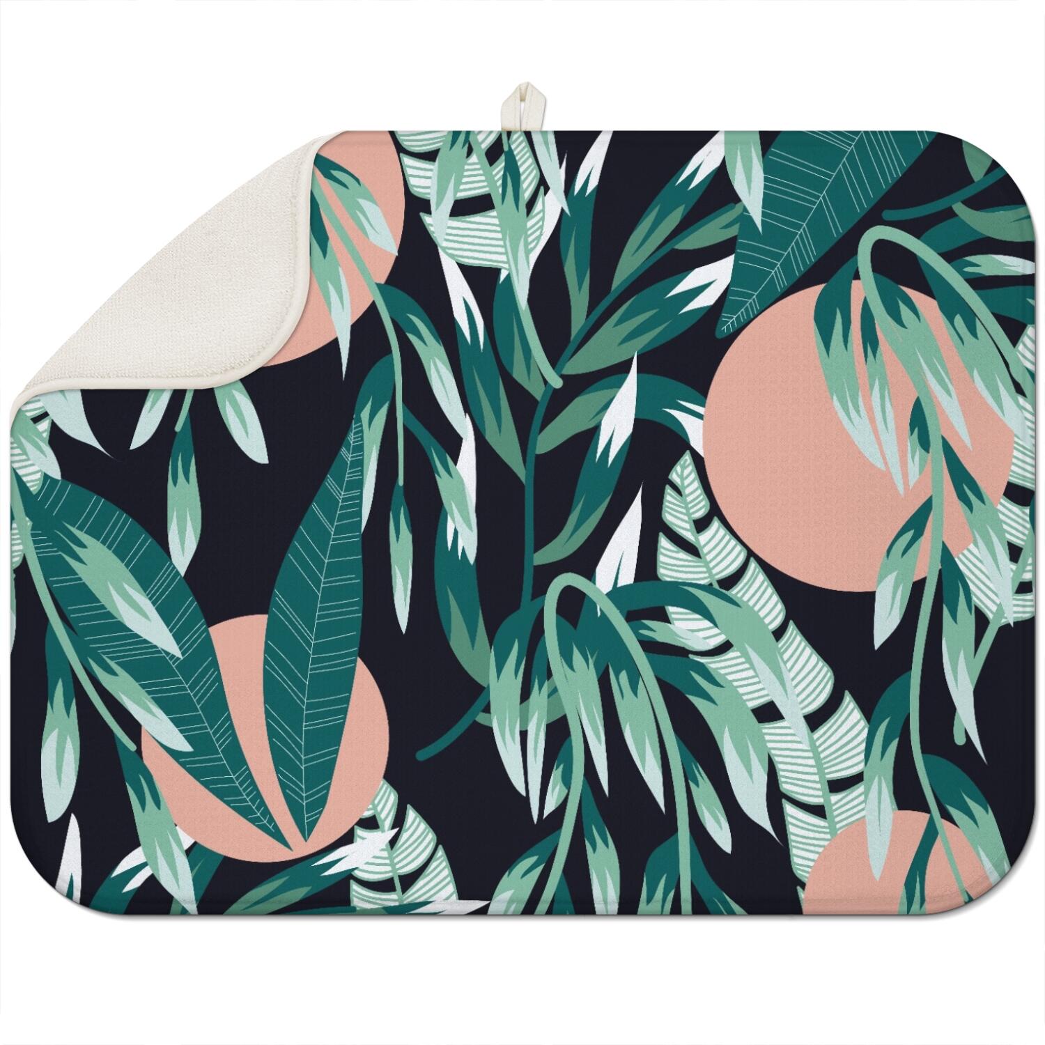 Summer Tropical Leaf Dish Drying Mat – Hawaiian Botanical Print, Palm ...