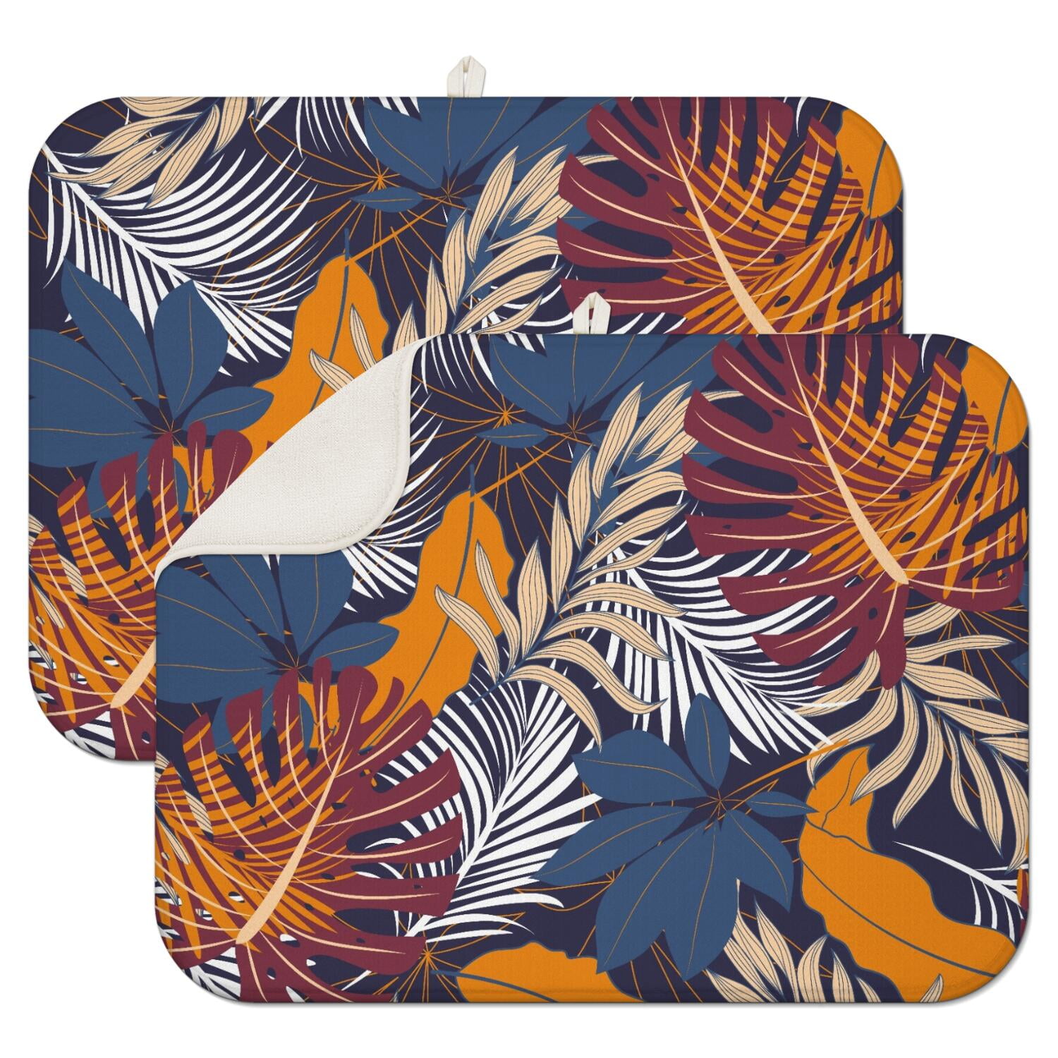 Summer Tropical Leaf Dish Drying Mat – Hawaiian Botanical Print, Palm ...