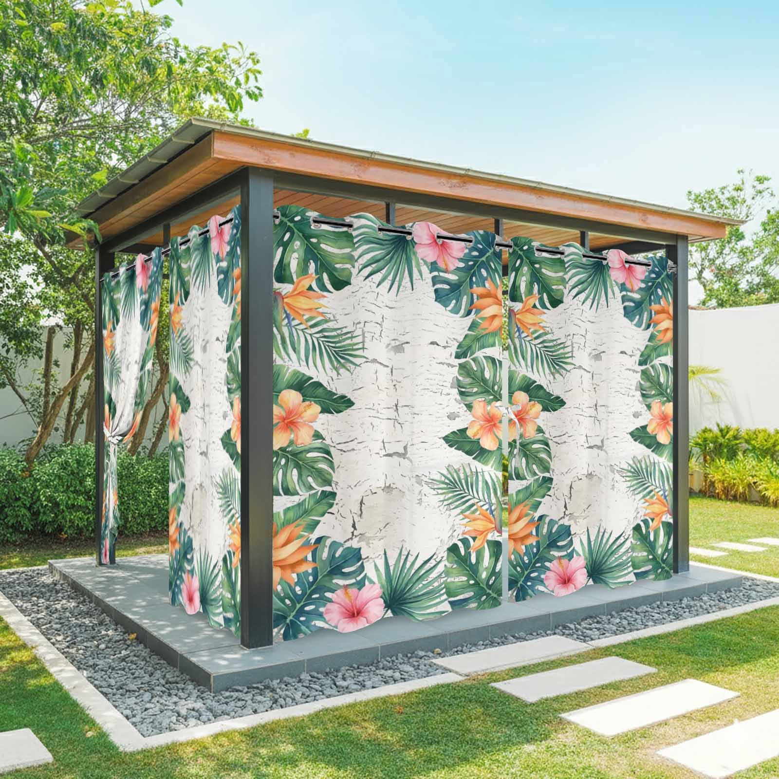 Summer Tropical Leaf Outdoor Curtains for Patio, Country Vintage Forest ...