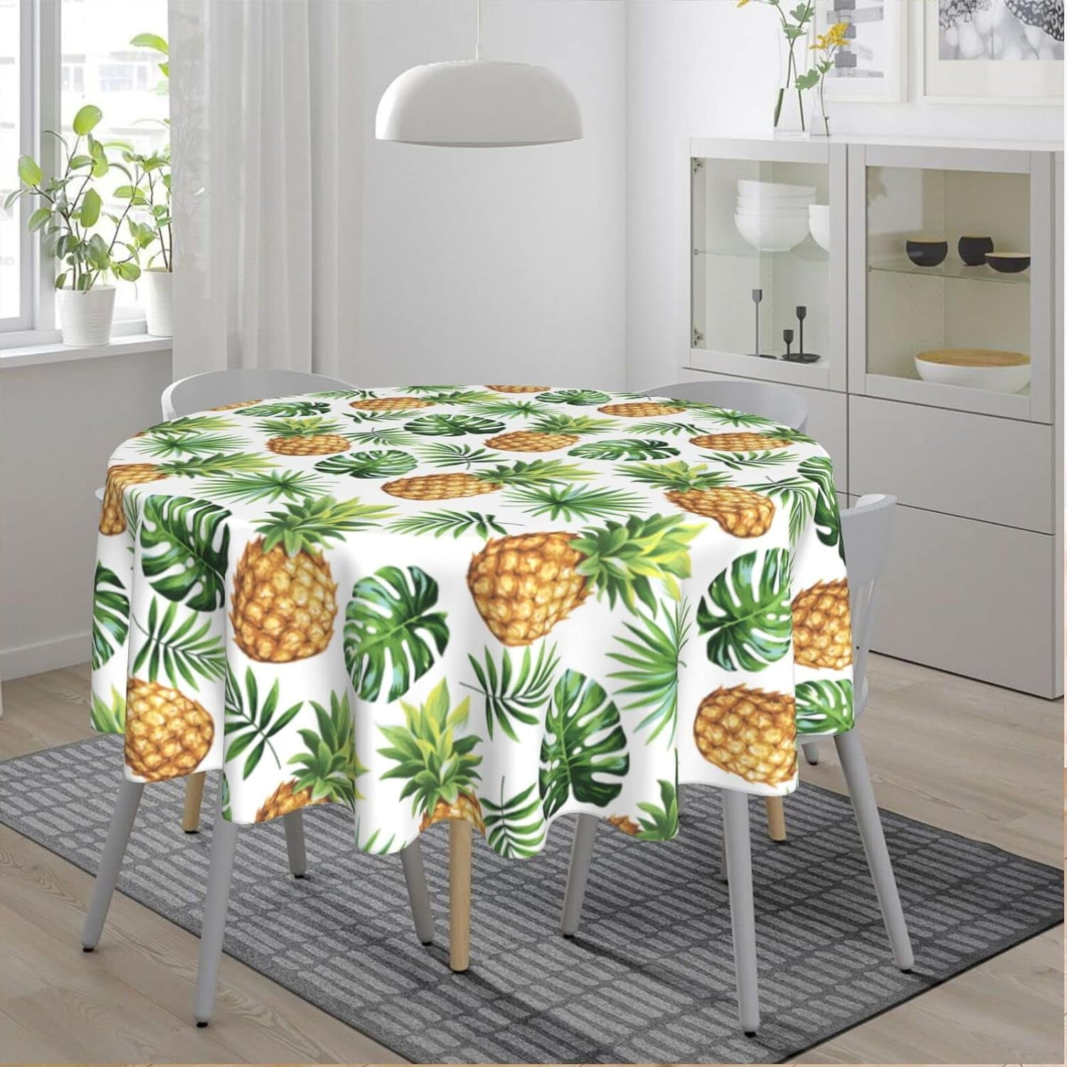 Summer Tropical Leaf Pineapple Round Tablecloth 60 Inch, Decorative ...