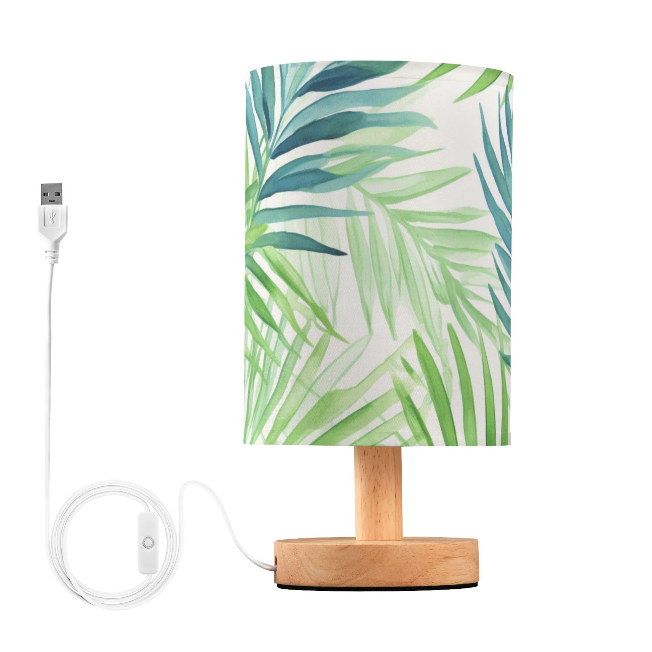 Summer Tropical Leaves Bedside Table Lamp LED Warm Lights with USB ...