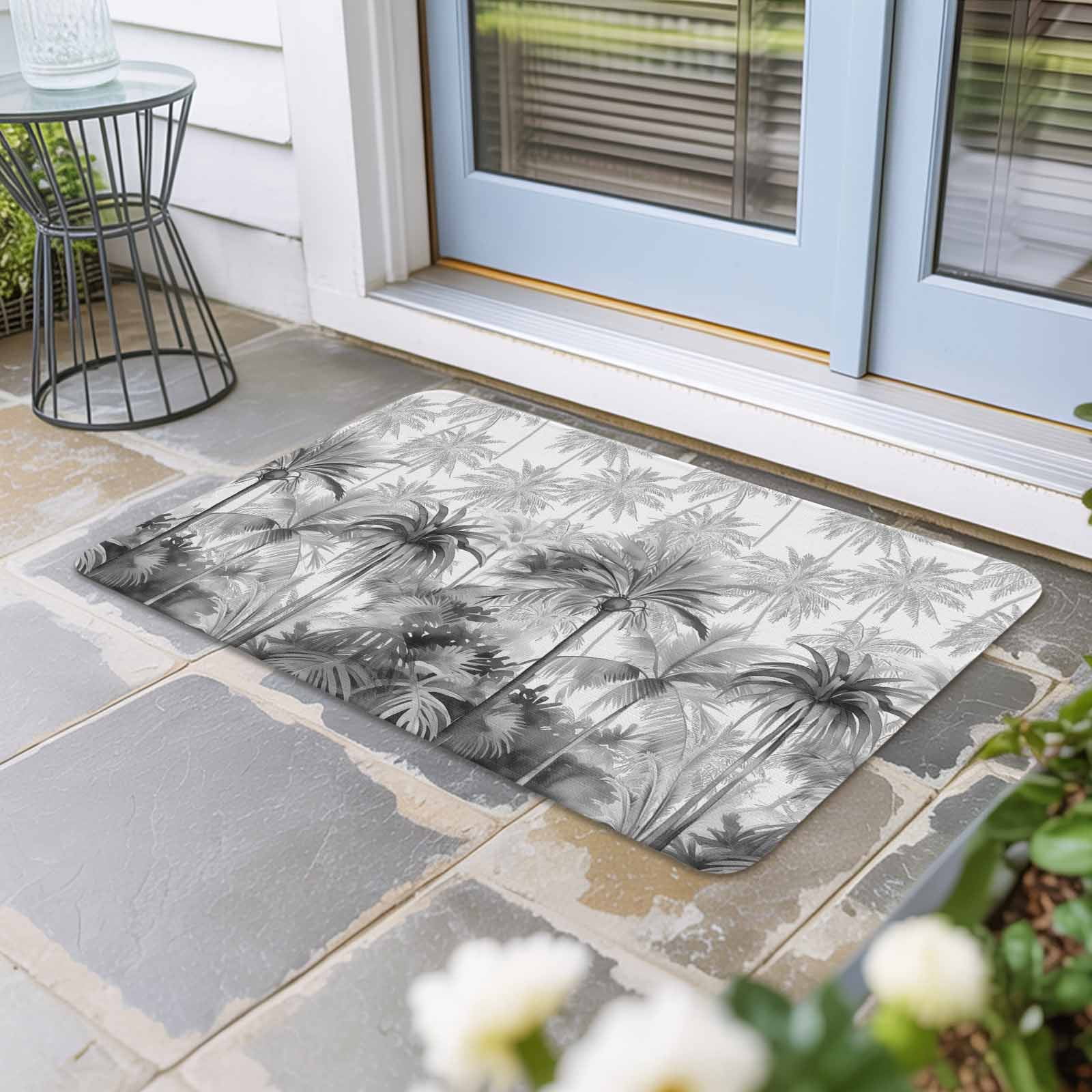 Summer Tropical Leaves Door Mat Indoor Outdoor, Gray Palm Trees ...