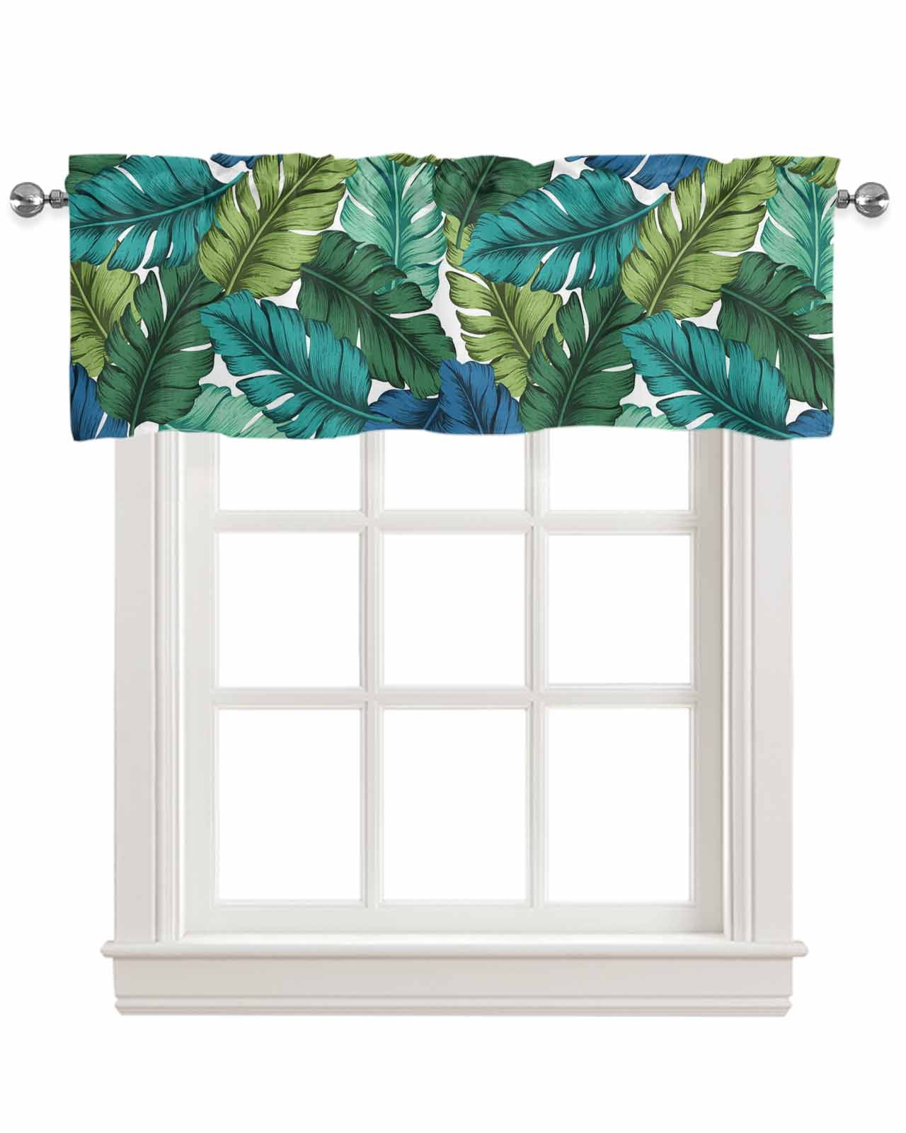 Summer Tropical Leaves Kitchen Valances for Windows Farmhouse Linen ...
