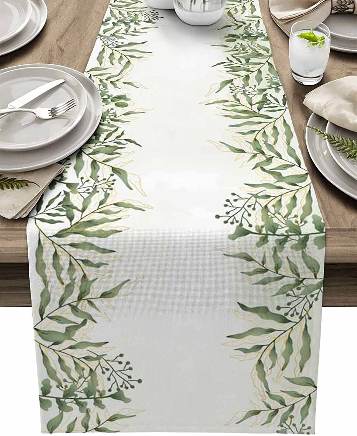Summer Tropical Leaves Linen Table Runners Holiday Party r Nightstand ...
