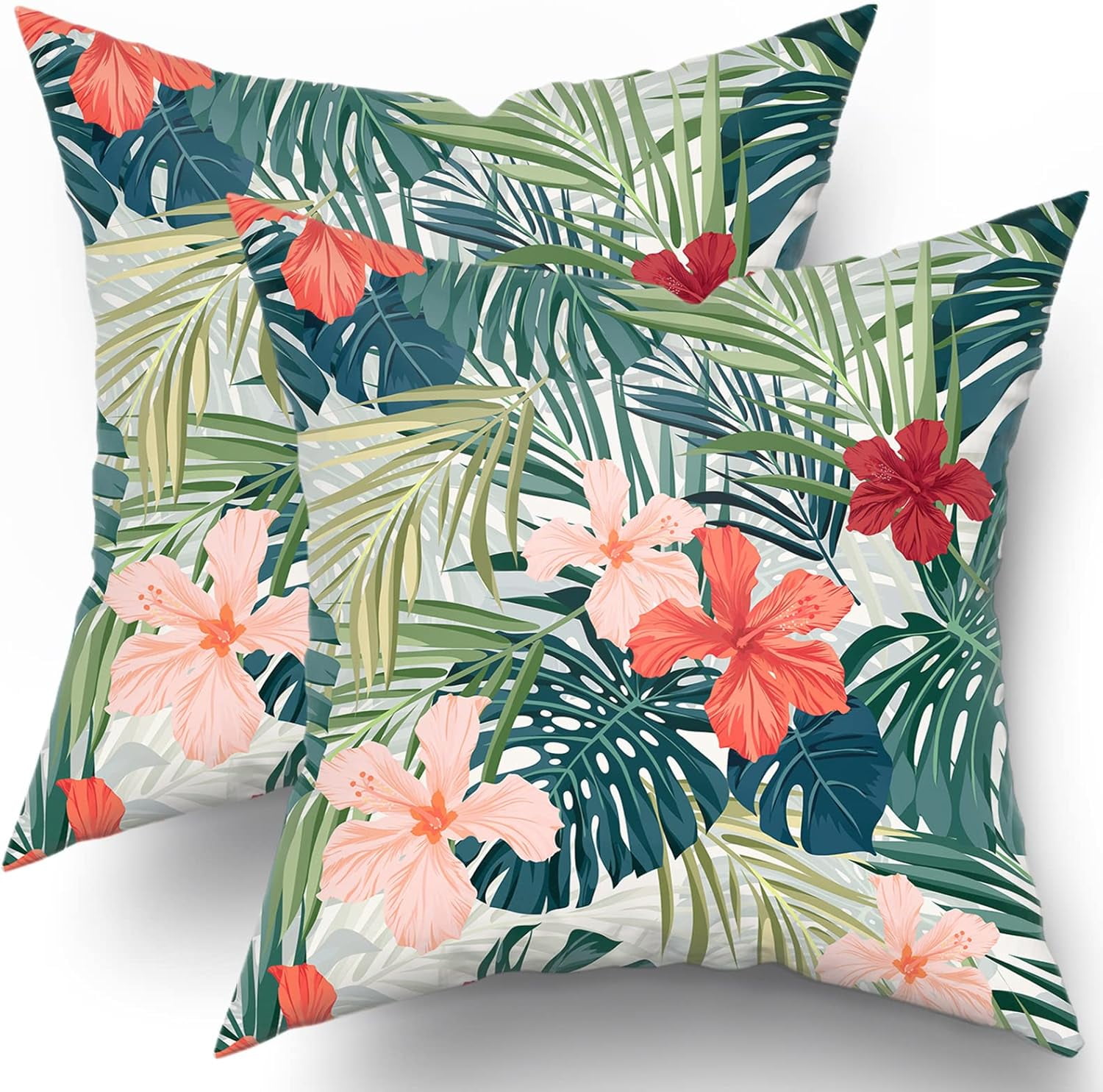 Summer Tropical Leaves Pillow Covers 18x18 Set of 2, Monstera Palm Leaf ...