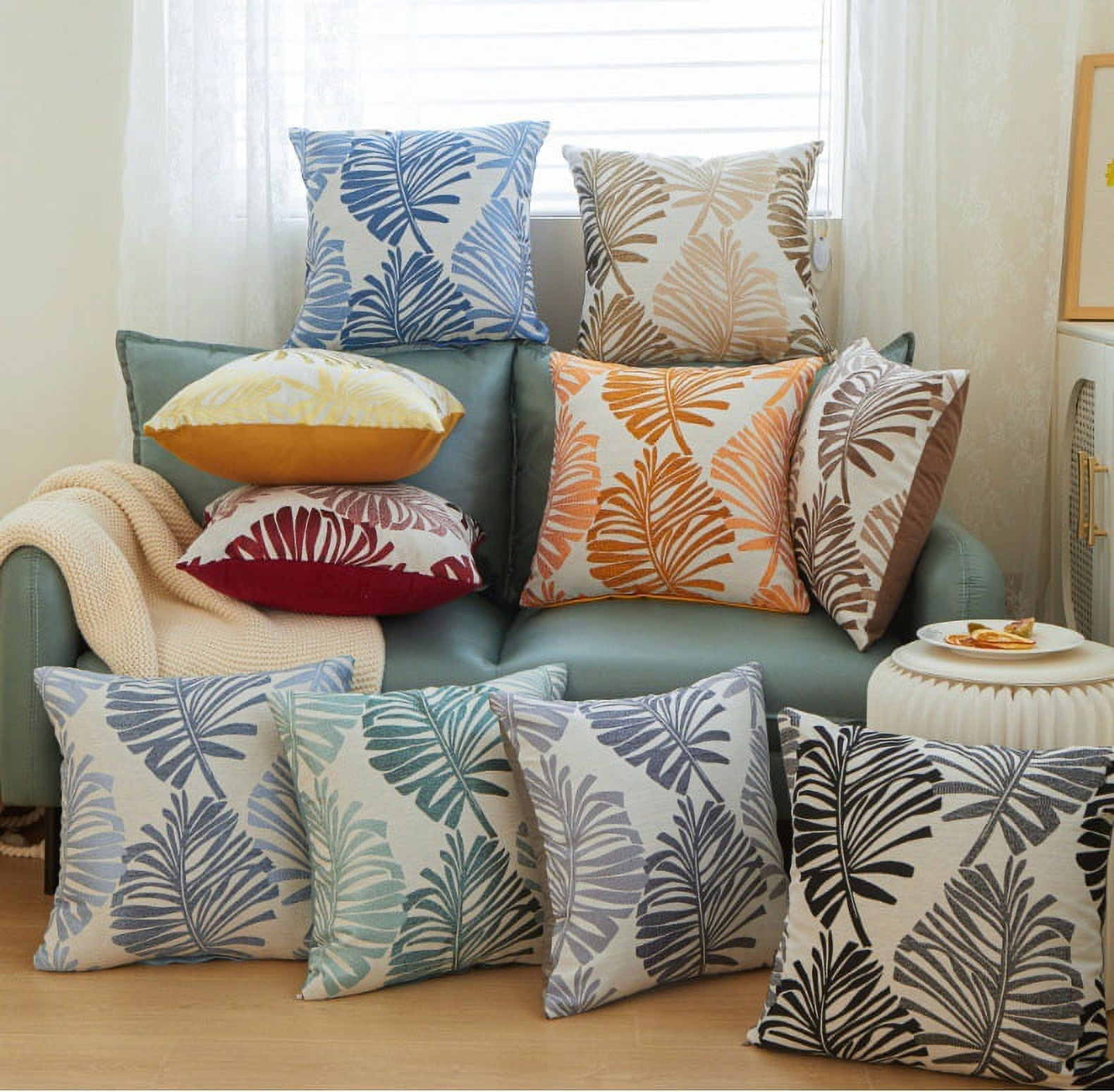 Summer Tropical Leaves Pillow Covers 18x18in Palm Leaf Decorative ...