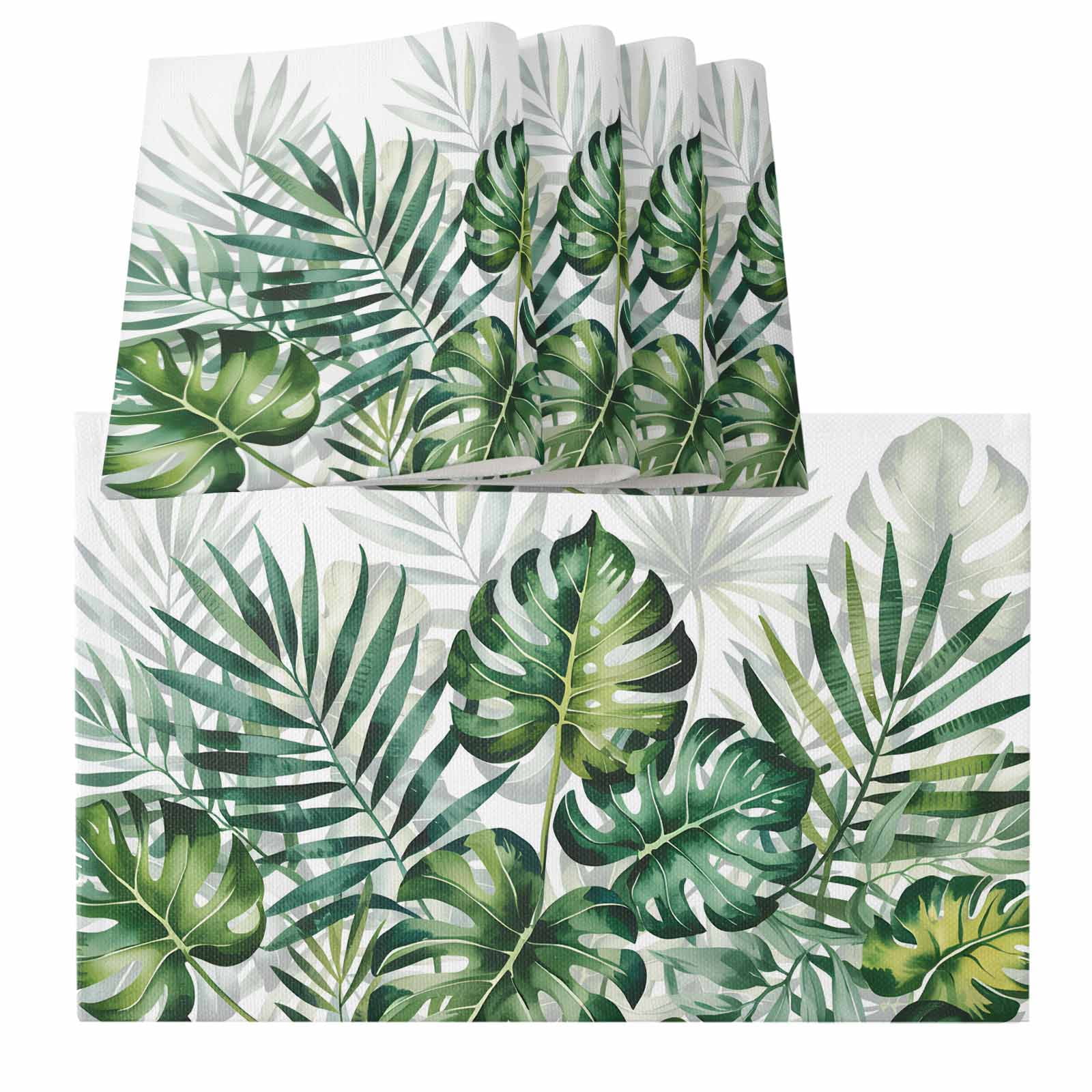 Summer Tropical Leaves Placemats for Dinning Table Set of 6, Botanical ...