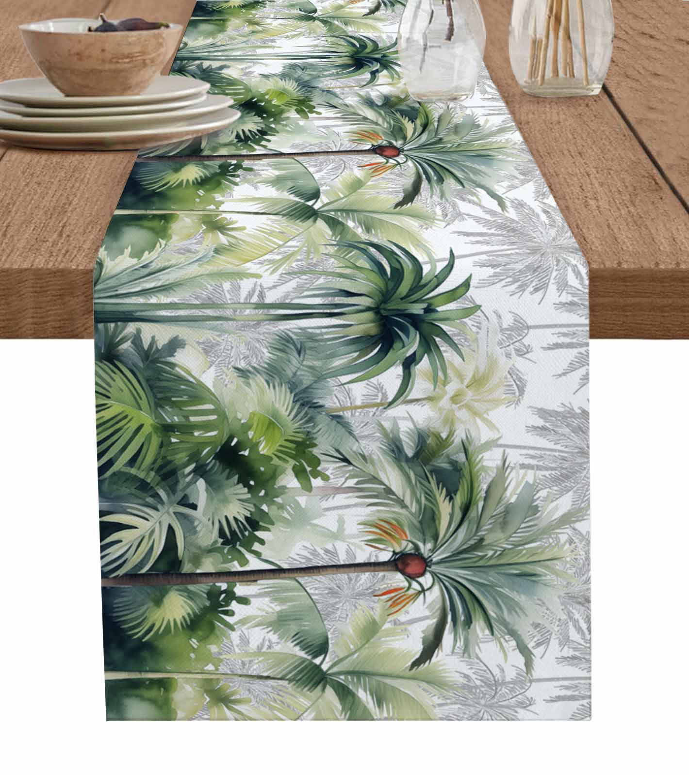 Summer Tropical Leaves Table Runner Green Botanical Palm Trees ...