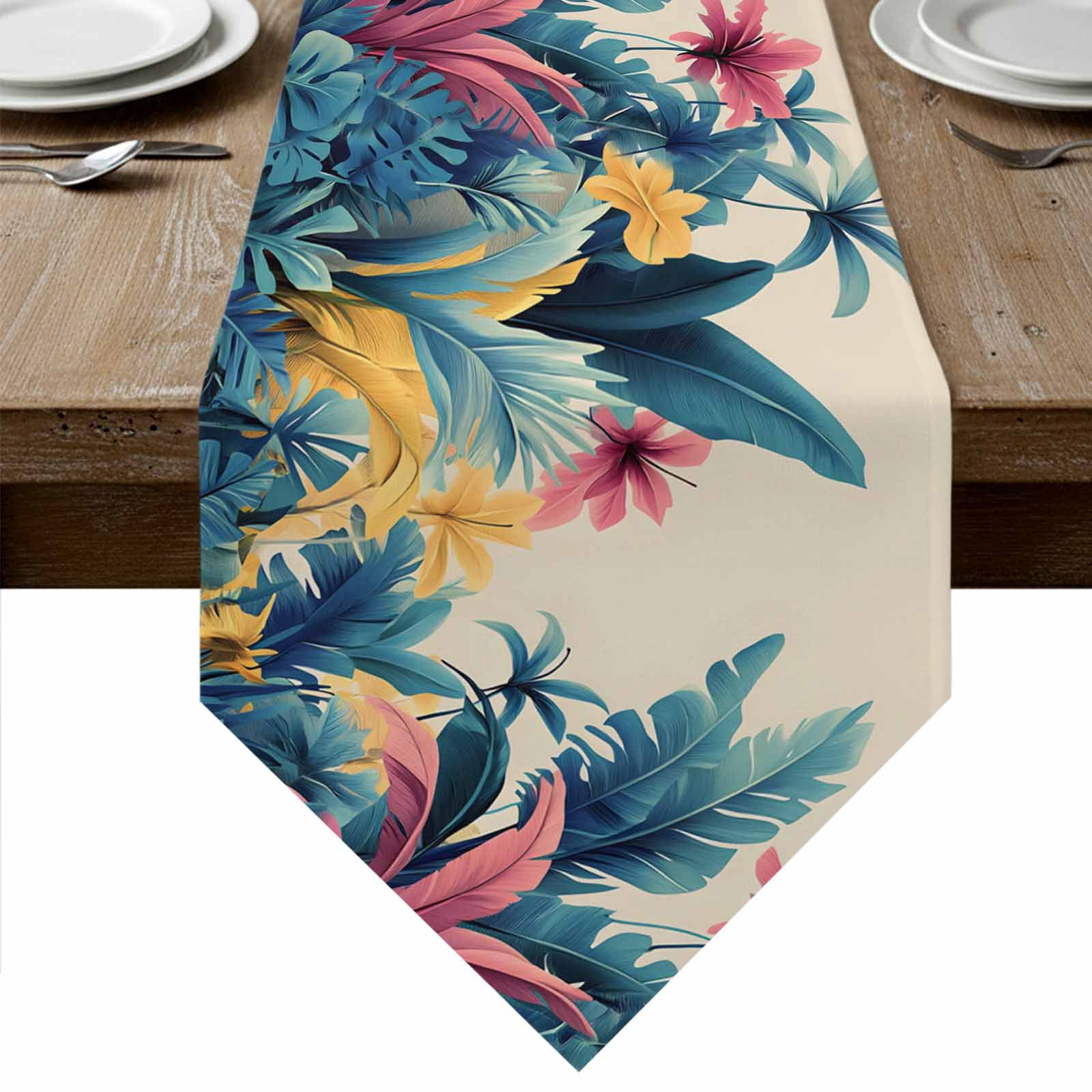 Summer Tropical Leaves Table Runner Linen Burlap Table Runner 72 Inches ...