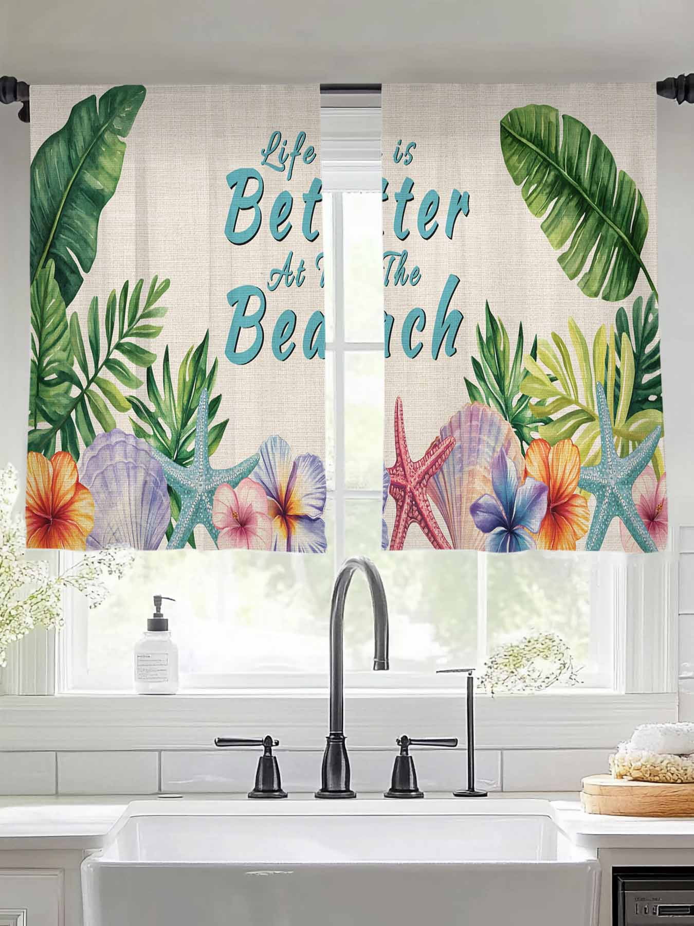 Summer Tropical Palm Leaf Sheer Curtains for Living Room Bedroom Floral ...