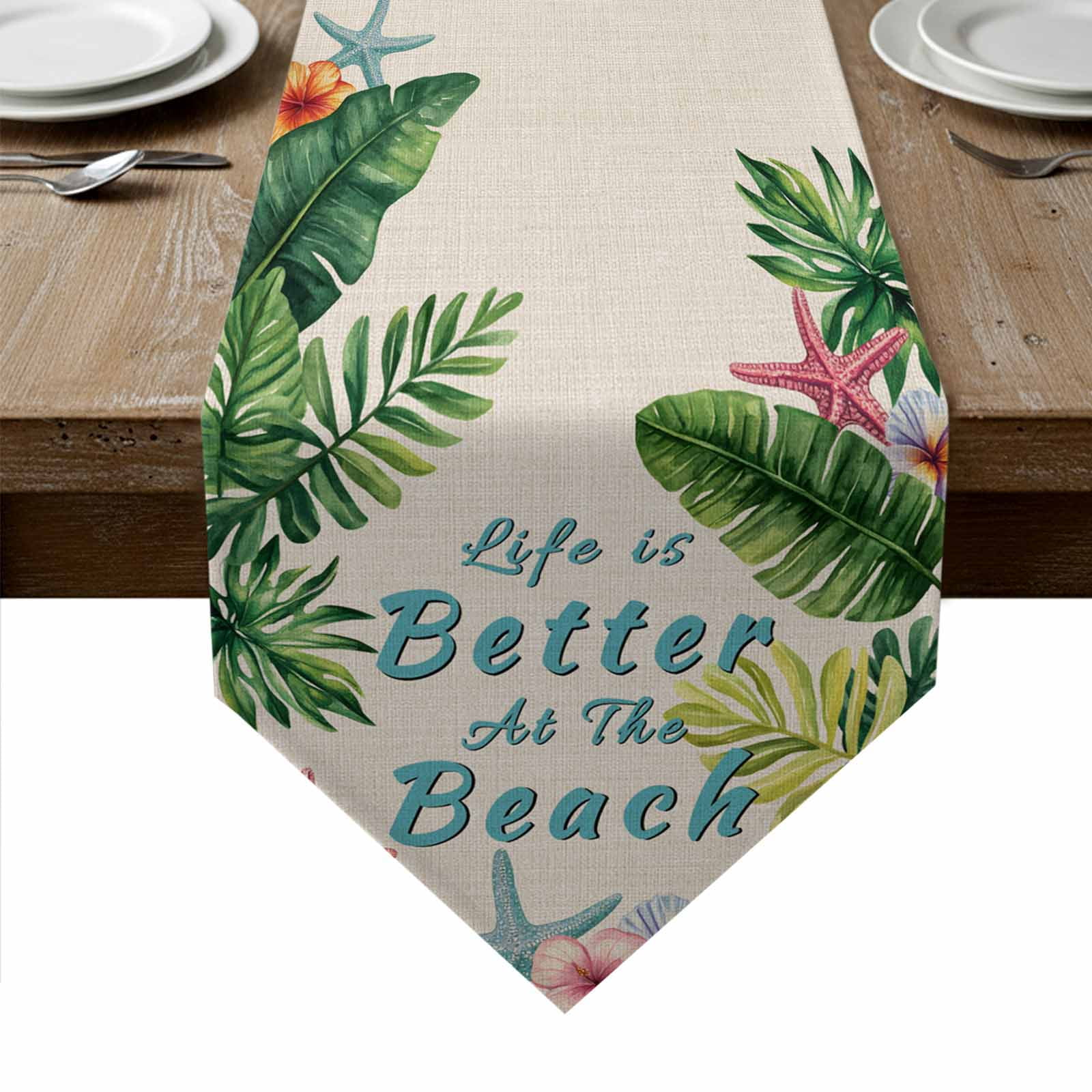 Summer Tropical Palm Leaf Table Runner Linen Burlap Table Runner 72 ...