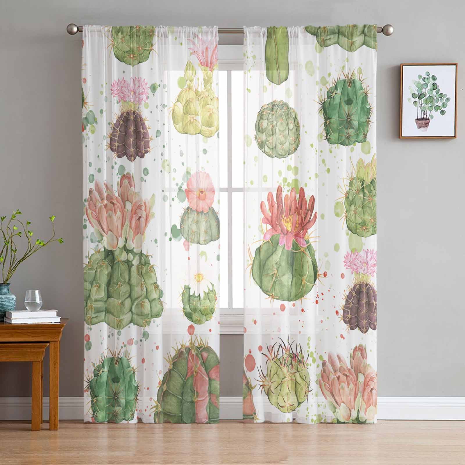 Summer Tropical Palm Leaf Watercolor Sheer Curtain Living Room Drapes ...