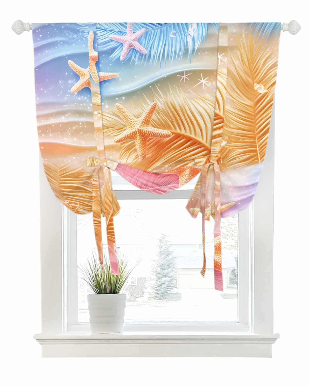 Summer Tropical Palm Leaves Tie Up Curtains for Window, Thermal ...