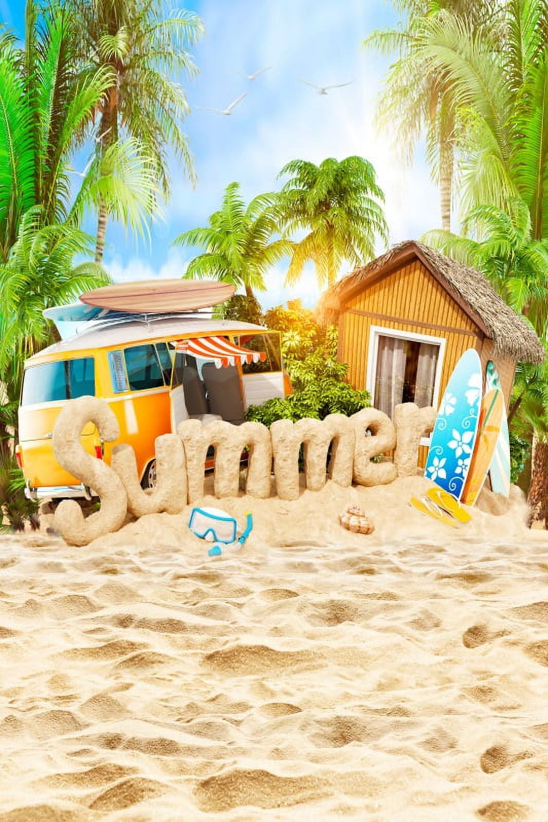 Summer Tropical Palm Tree Beach Photography Backdrops Blue Sea Sky ...