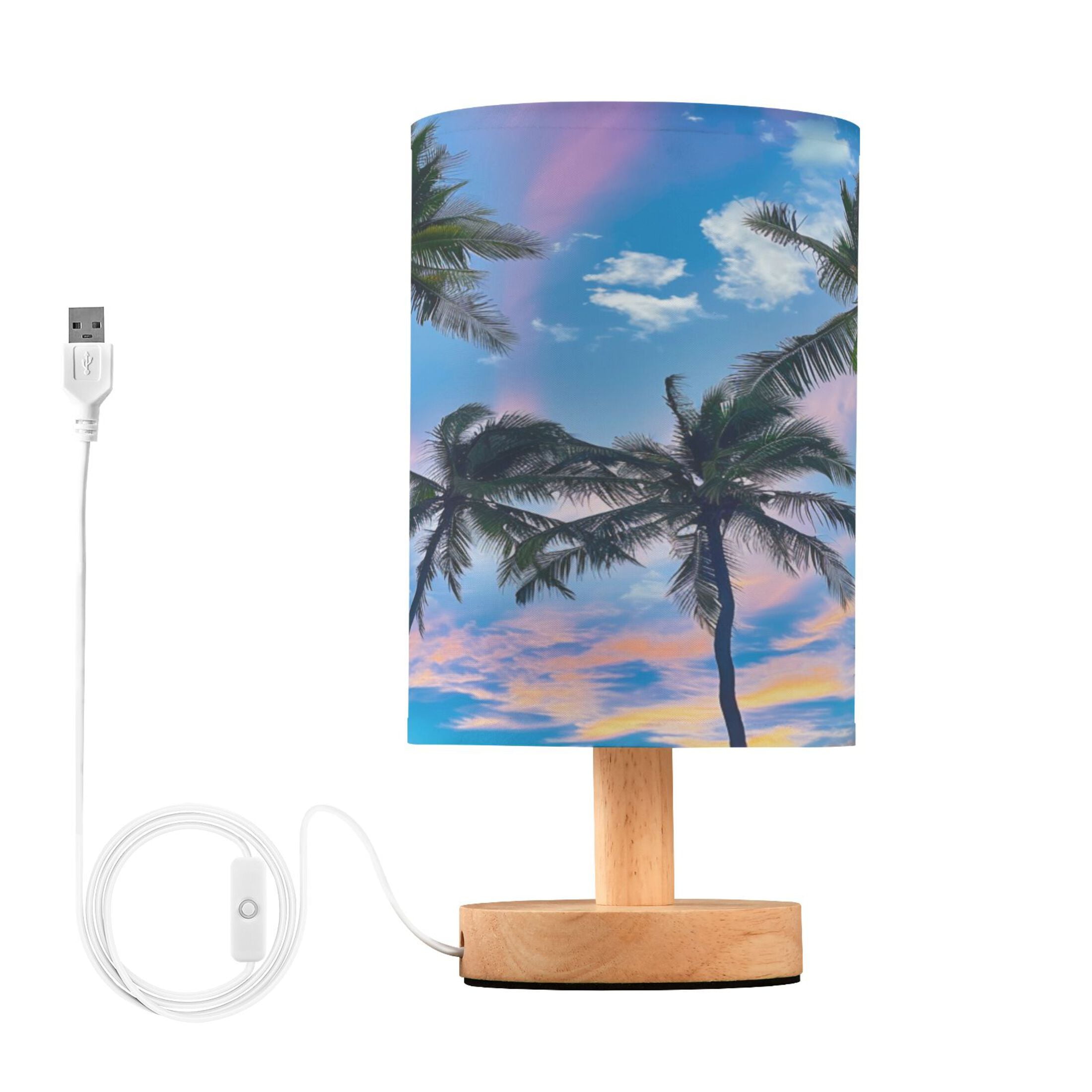 Summer Tropical Palm Tree Bedside Table Lamp Desk Warm Lights with USB ...