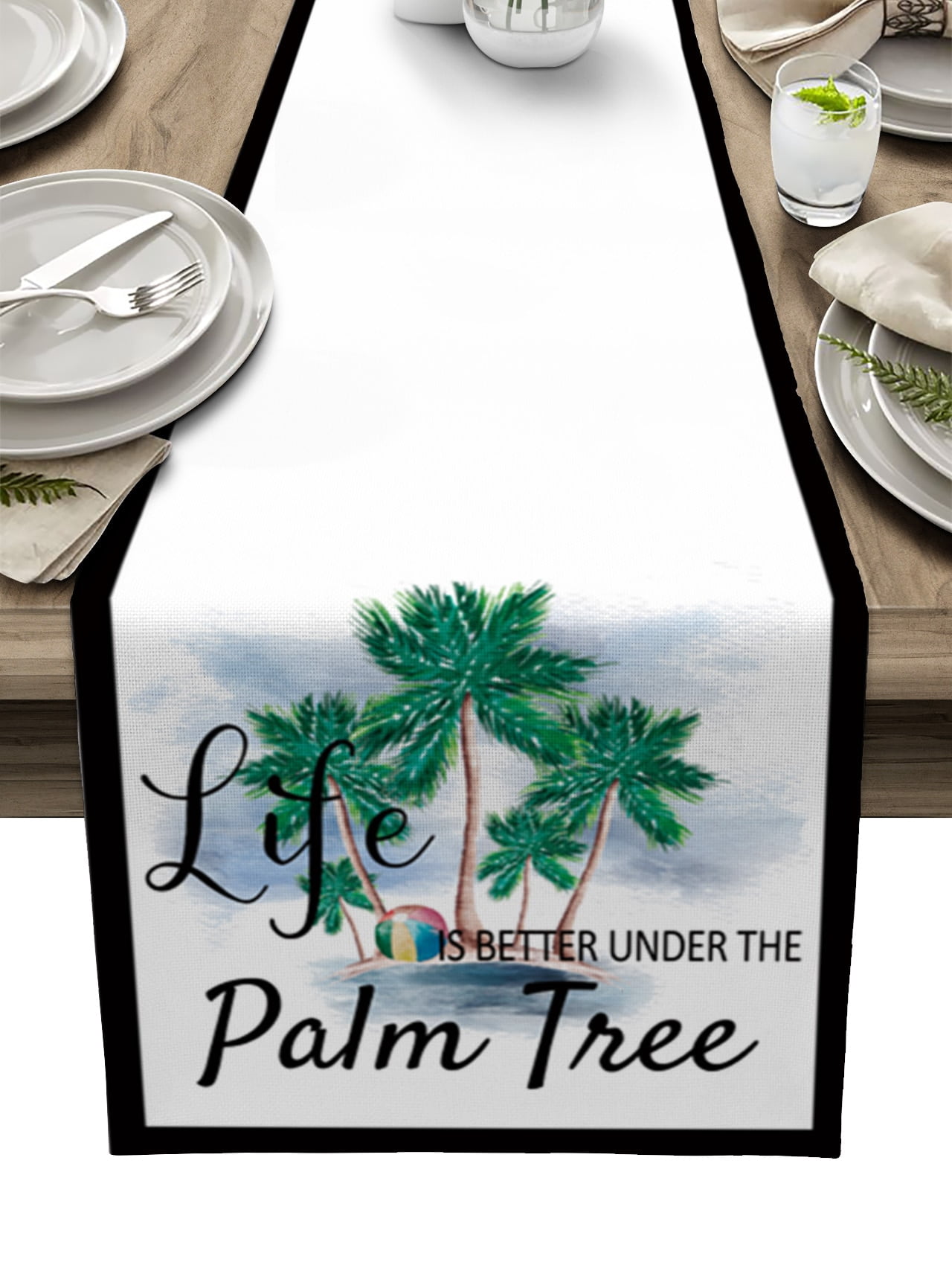 Summer Tropical Palm Tree Grain Table Runner Home Wedding Table Flag ...