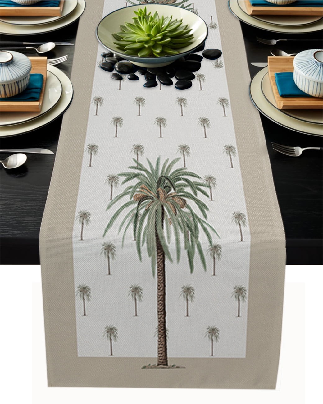 Summer Tropical Palm Tree Grain Table Runner Home Wedding Table Flag ...