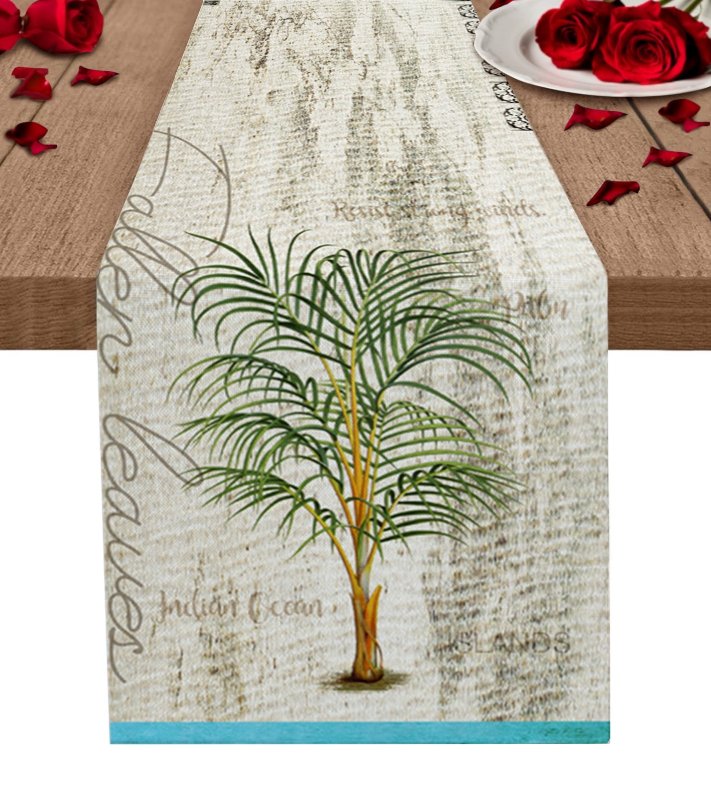 Summer Tropical Palm Tree Grain Table Runner Home Wedding Table Flag ...