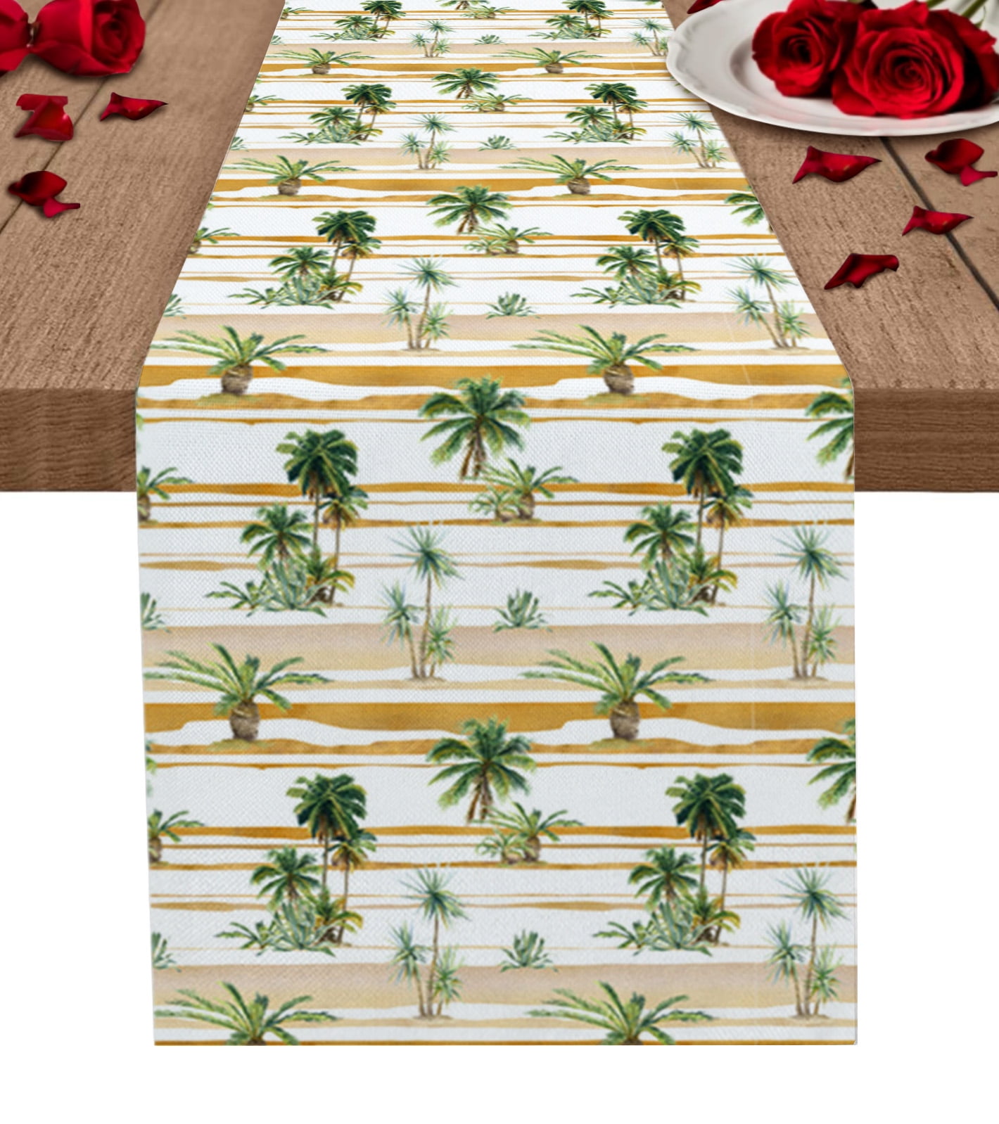 Summer Tropical Palm Tree Grain Table Runner Home Wedding Table Flag ...