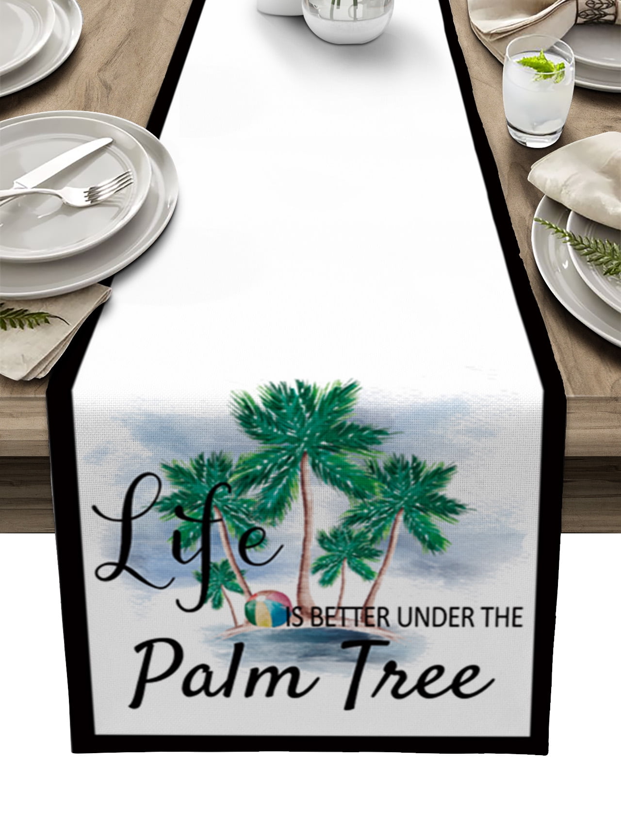 Summer Tropical Palm Tree Grain Table Runner Home Wedding Table Flag ...