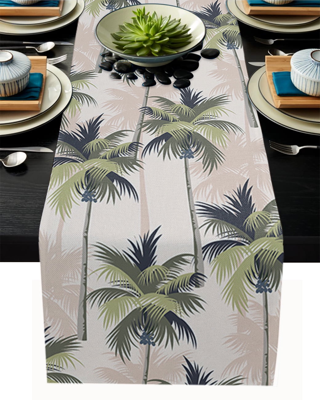 Summer Tropical Palm Tree Grain Table Runner Home Wedding Table Flag ...