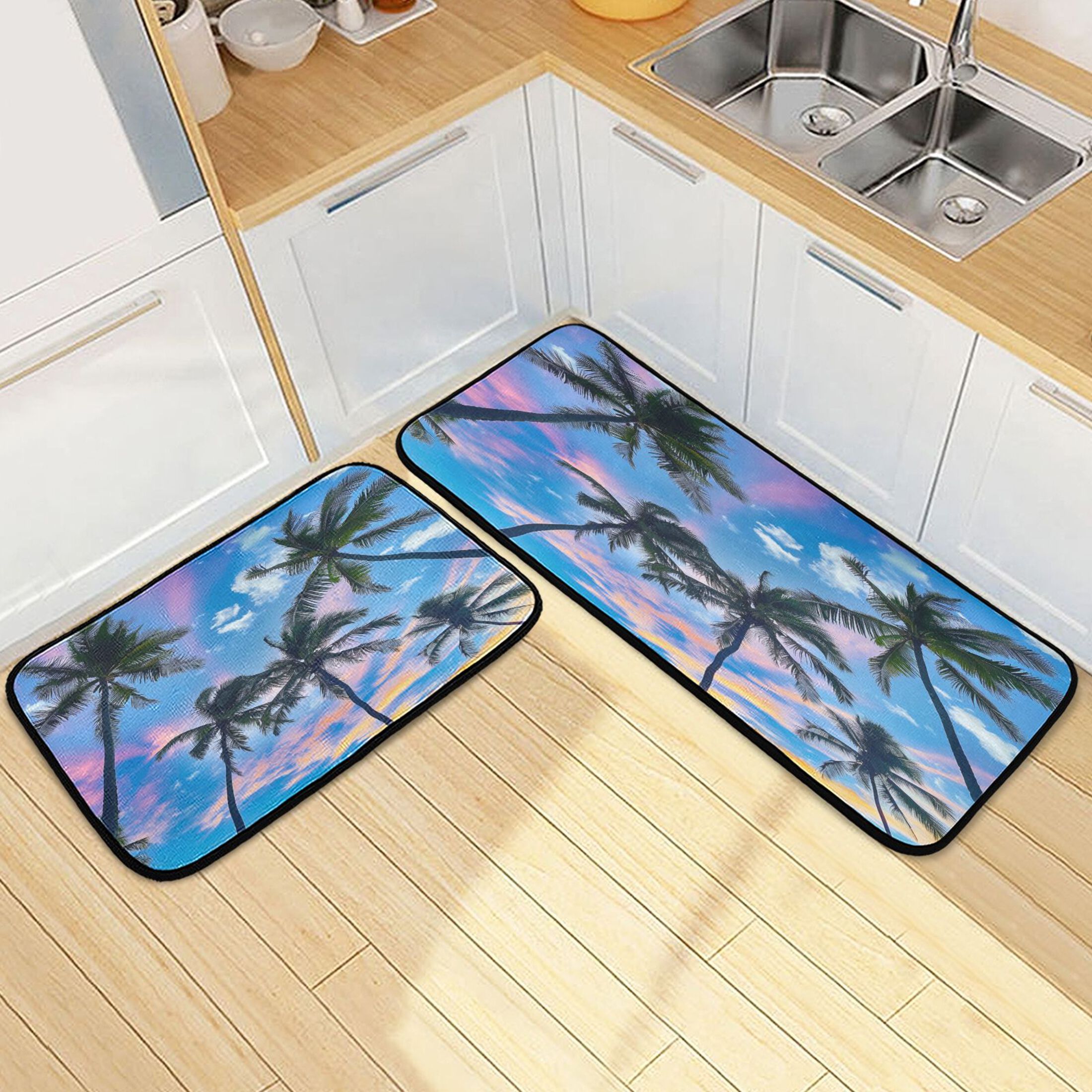 Summer Tropical Palm Tree Kitchen Rugs Set Non Slip Mats Runner for ...